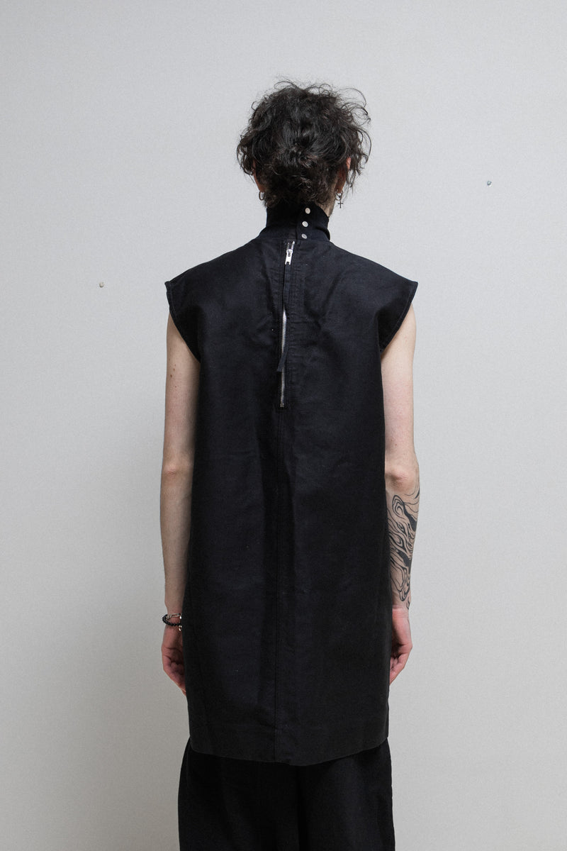 RICK OWENS - FW15 "SPHINX" High neck rigid cotton vest with chest pock ...