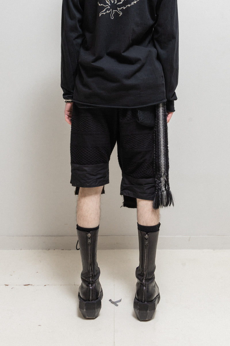 BLACKMEANS - Boro wide short pants with wool details and hand-sewn pat ...